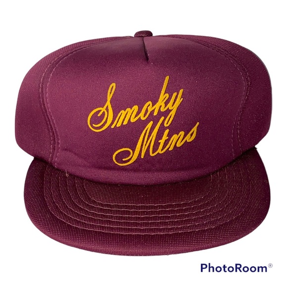 QB | Accessories | Vintage Smoky Mountains Maroon Hat Cap Foam Truckers ...